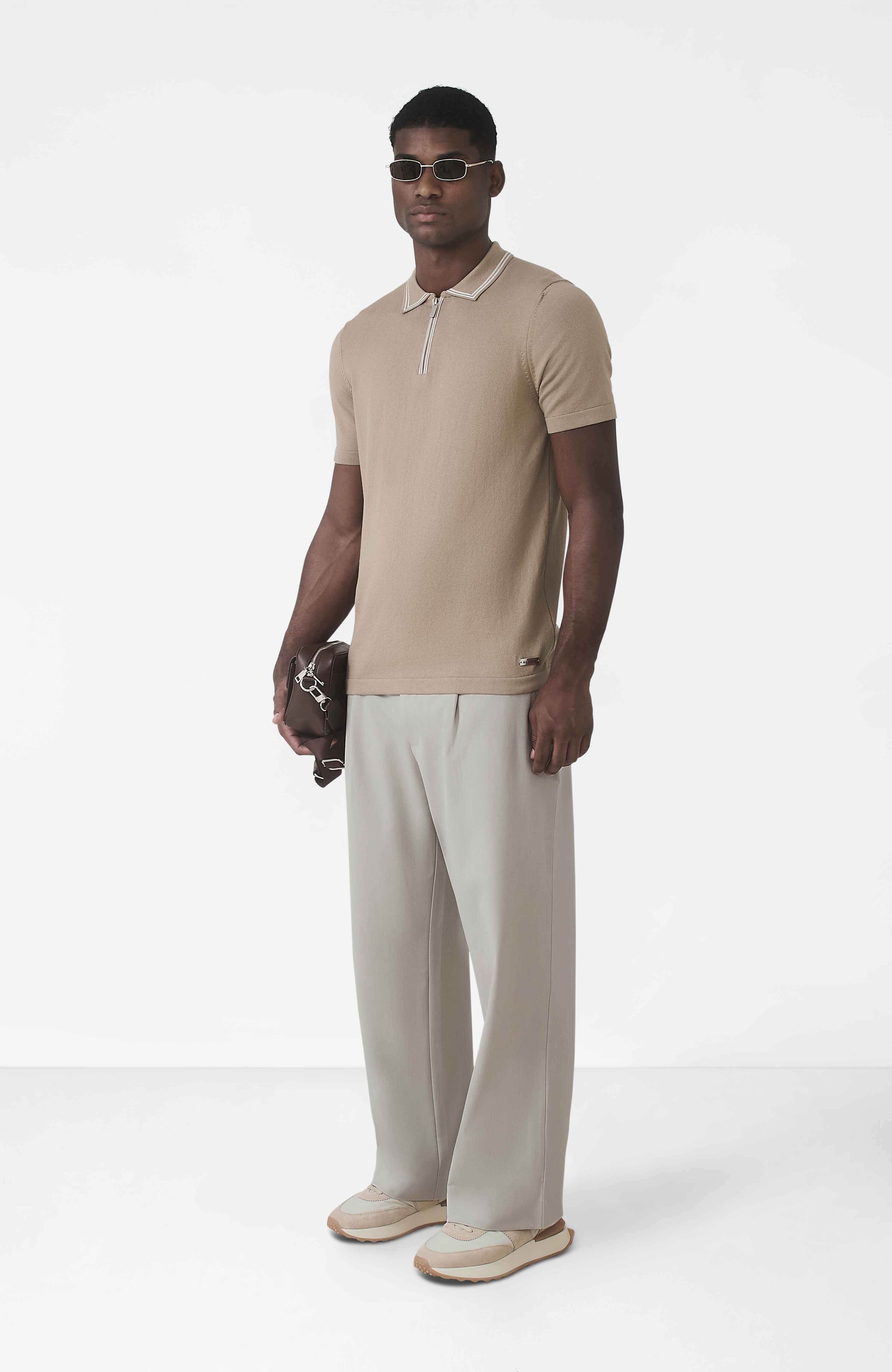 Newbury Slim Zip Knit Polo in Taupe – MAUVAIS (USA)