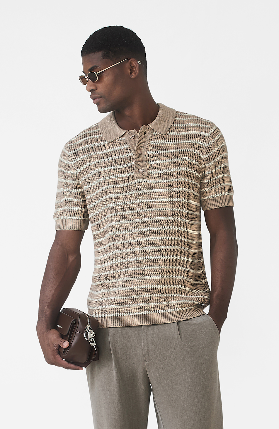 Fontelina Button Placket Knit Stripe Polo in Beige – MAUVAIS (USA)