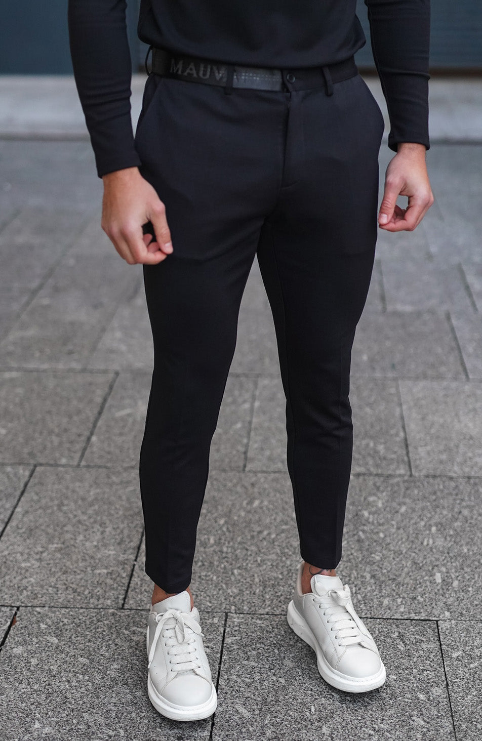 Signature Pants With Tonal Half Belt in Black – MAUVAIS (USA)