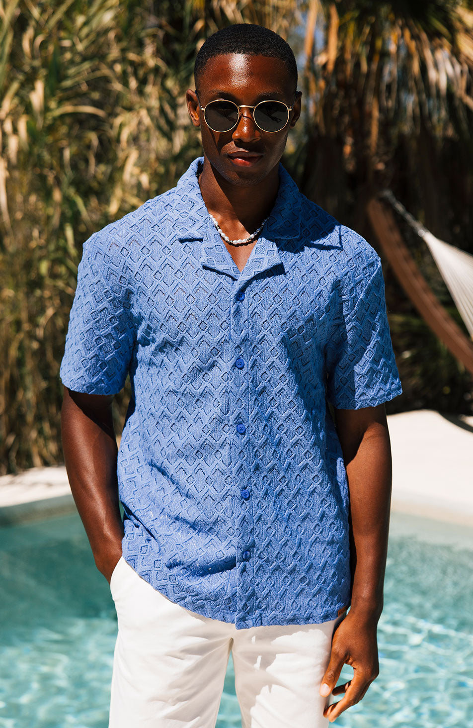 Moreno Relaxed Fit Lightweight Crochet Shirt in Blue – MAUVAIS (USA)